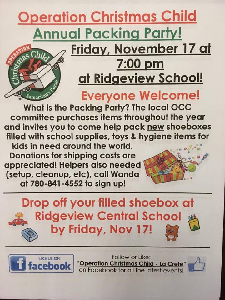 Operation Christmas Child Packing Party | La Crete & Area Chamber of ...