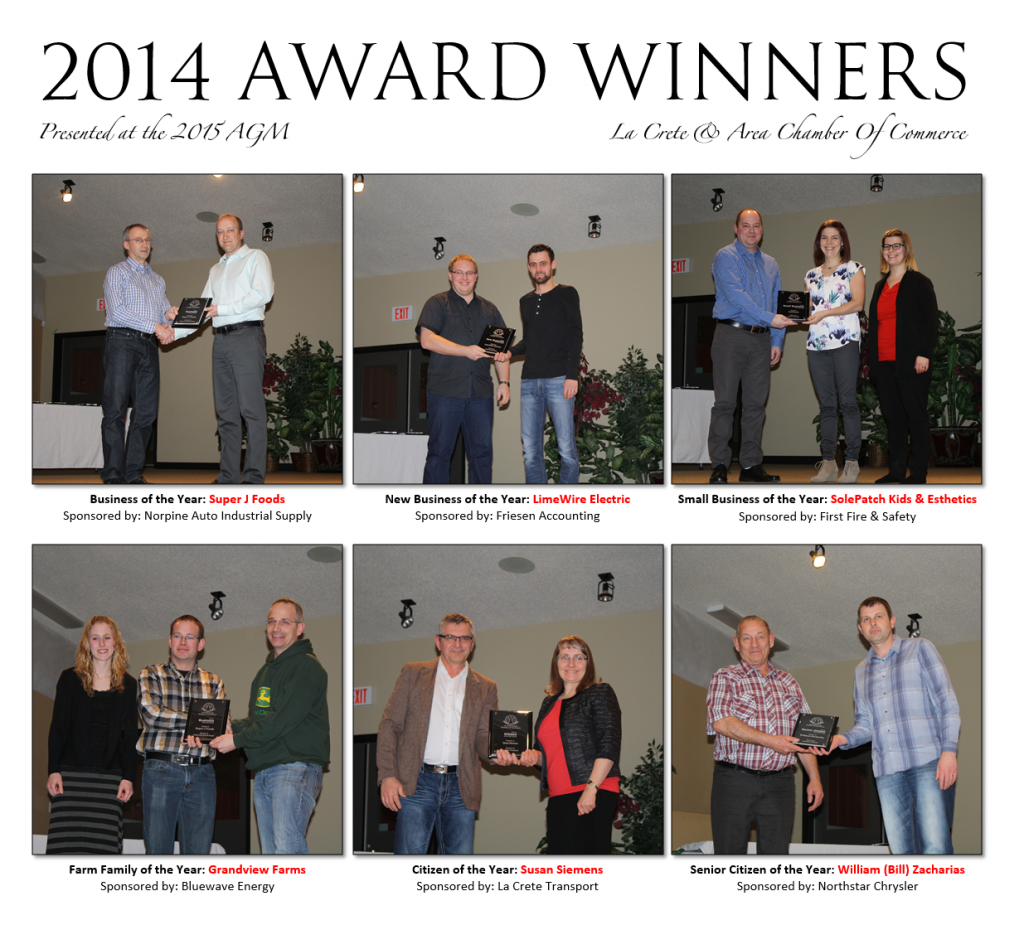 Award Winners Poster with Pictures | La Crete & Area Chamber of Commerce