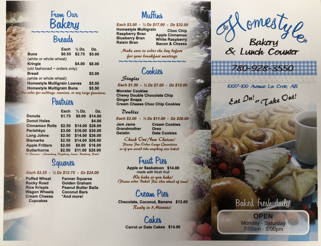 Homestyle Bakery Menu November 2018 | La Crete & Area Chamber of Commerce